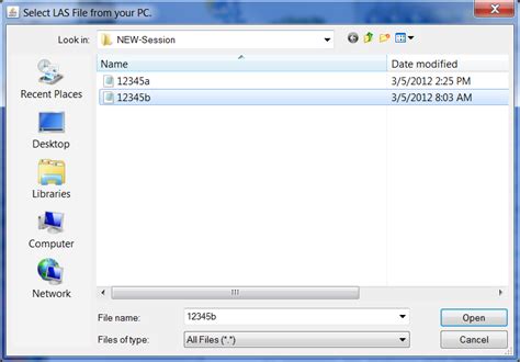help pfeffer java applet new session importing las files