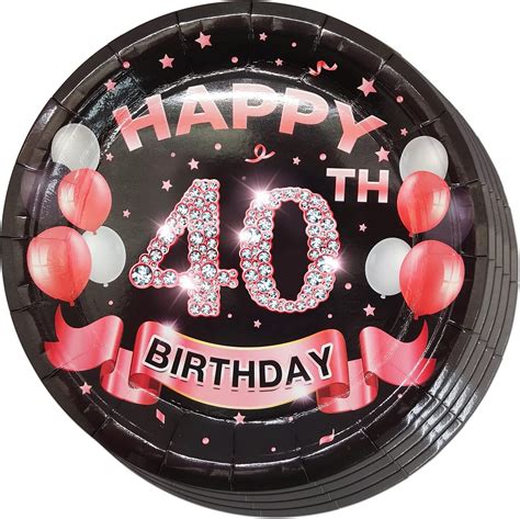 40th Birthday Plates Black And Pink Dessert Buffet Cake Lunch