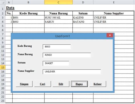 cara edit dan hapus data dalam database tabel microsoft excell dengan