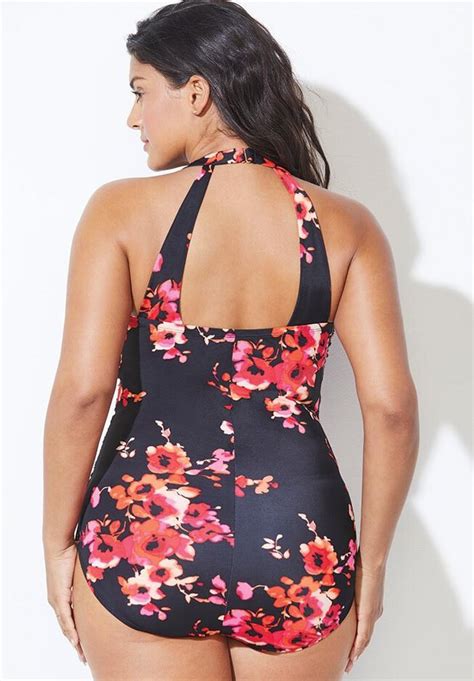 H Back Sarong Front Chlorine Resistant Swimsuit New Poppies Woman Within
