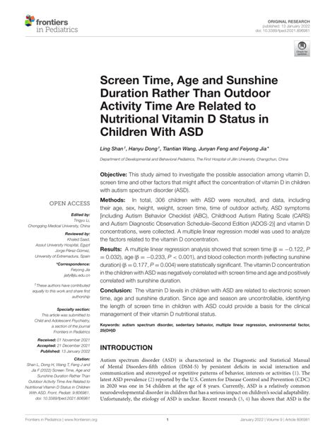 Pdf Screen Time Age And Sunshine Duration Rather Than Outdoor