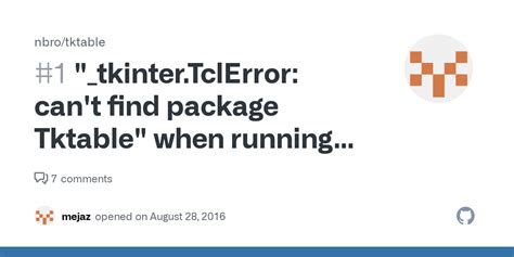 tkinter tclerror can t find package tktable when running the sample
