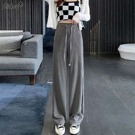 Calça De Elástico Na Cintura Feminina Calças Largas Solta Reta