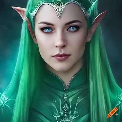 Portrait Of A Beautiful Female Elf In Green Robes On Craiyon