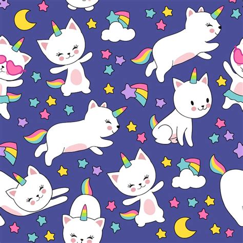 Premium Vector Cute Cats Unicorn Seamless Pattern