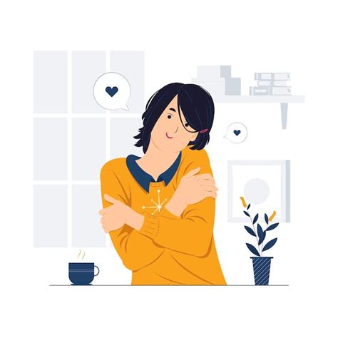 Premium Vector Woman Embracing Herself While Standing Hugging And