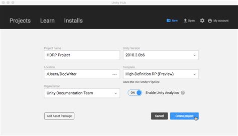 getting started with high definition render pipeline