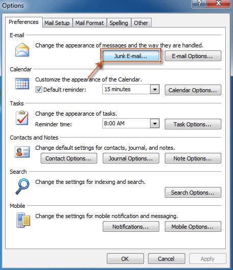 how to disable junk mail filter in outlook