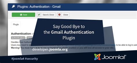 removal of the gmail authentication plugin as of joomla 4 0