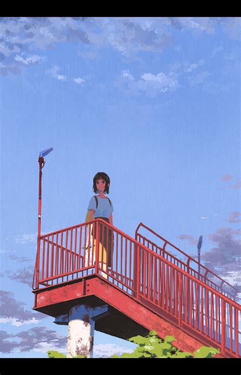 Safebooru 1girl Backpack Bag Black Hair Blue Sky Clouds Cloudy Sky
