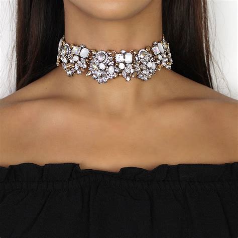 White And Gold Rhinestone Choker Necklace By Nikita By Niki