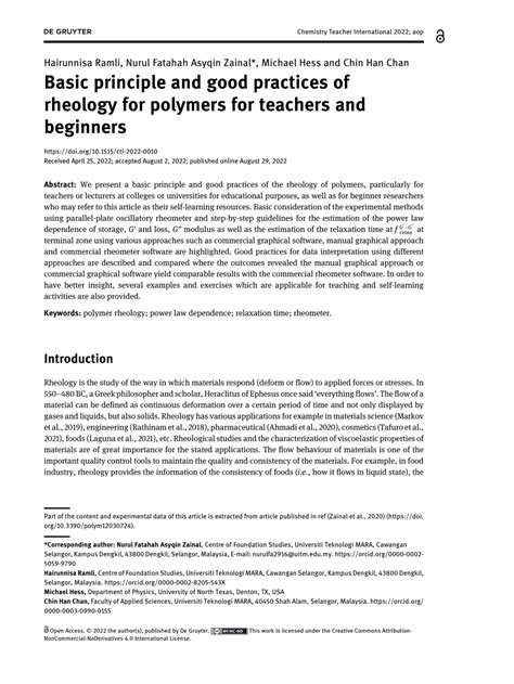 Pdf Basic Principle And Good Practices Of Rheology For Polymers For