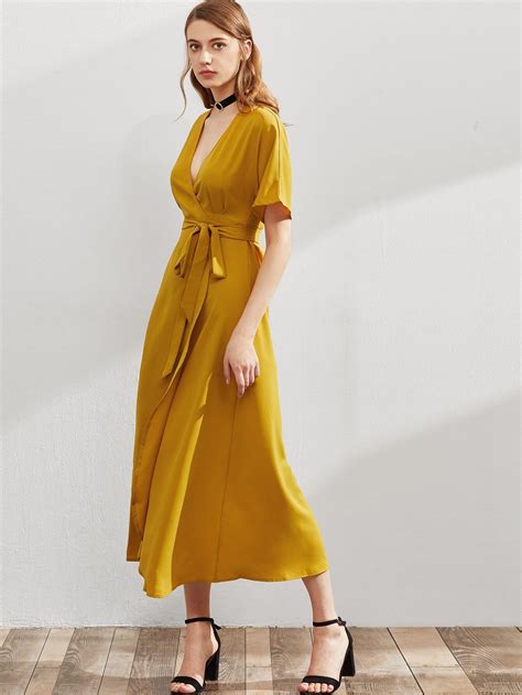 Plunging V Neckline Wrap Dress Shein Sheinside