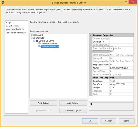 microsoft sql server integration services getting error column name in