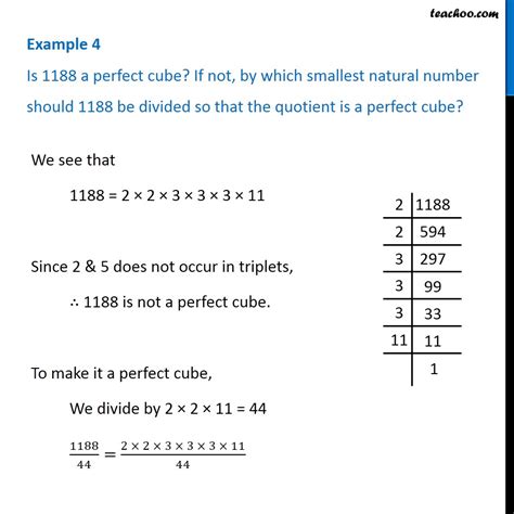 example 4 is 1188 a perfect cube if not by which number should it
