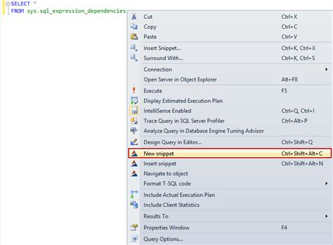 cómo crear y usar fragmentos de código t sql solution center