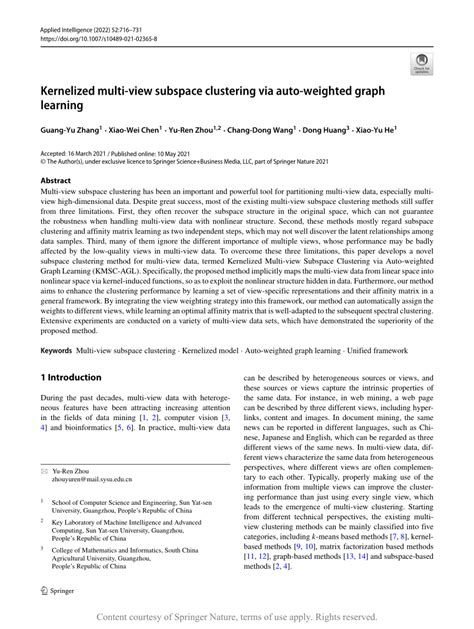 kernelized multi view subspace clustering via auto weighted graph