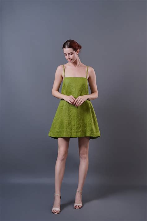 Open Back Linen Dress Lita Shift Silhouette Linen Sun Dress Short