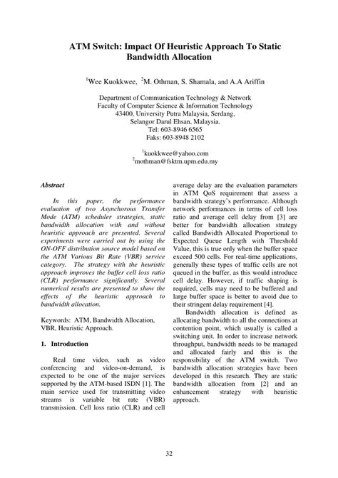 pdf atm switch impact of heuristic approach to static bandwidth