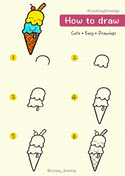 How To Draw Ice Cream Easy Cute Drawings Step By Step Tuto Nbkomputer