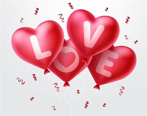 Premium Vector Love Heart Balloons For Valentines Day Bunch Of Red
