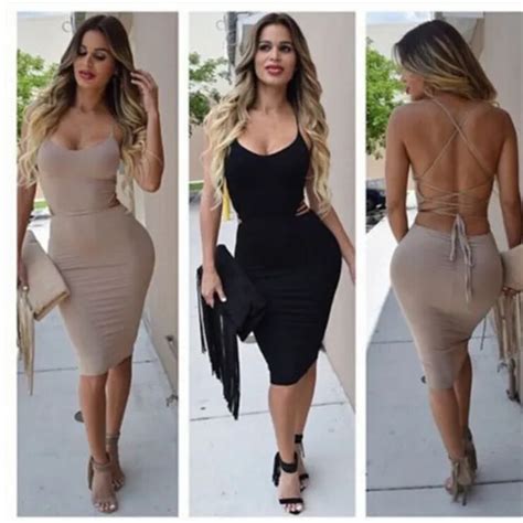 Sexy Women Low Cut Package Hip Dress Bodycon Bandage Backless Hot Dress