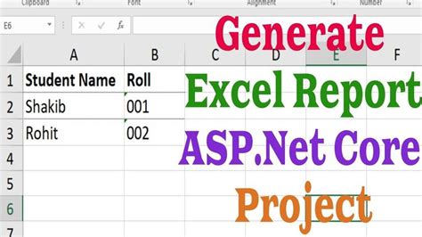 how to create or generate excel report from asp core