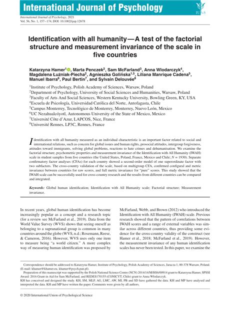 Pdf Identification With All Humanity—a Test Of The Factorial