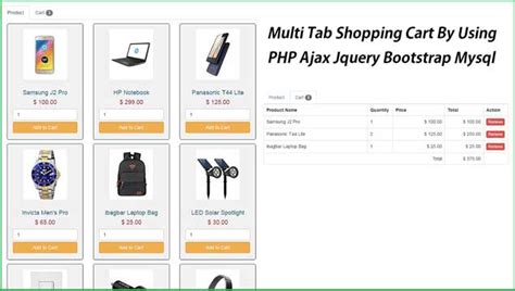 multi tab shopping cart by using php ajax jquery bootstrap mysql