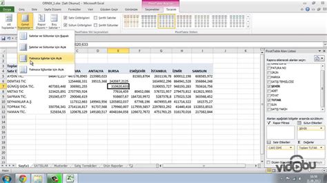 excel 2010 tr ile pivot table Özet tablo kullanımı genel toplam