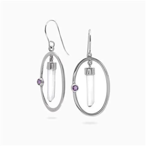 Amethyst And Clear Quartz Drop Earrings Made In Earth Australia