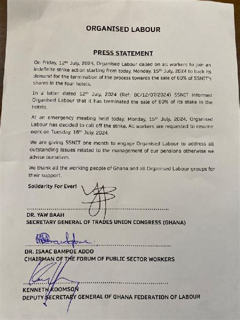 Ssnit Hotels Sale Organised Labour Calls Off Strike After Emergency