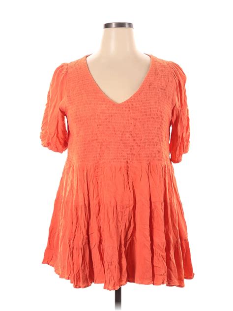 Davi And Dani 100 Rayon Solid Orange Short Sleeve Blouse Size 1x Plus