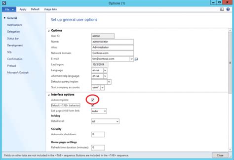 default settings to improve the microsoft dynamics ax user experience