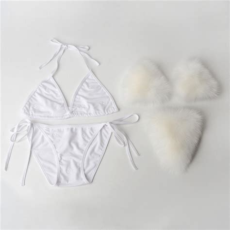 Fur Bikini Set Detachable Fluffy Swimwear For Women