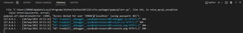 mysql pymysql err operationalerror 1045 access denied for user