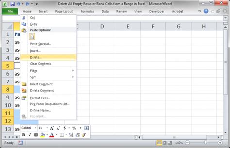 delete all empty rows or blank cells from a range in excel