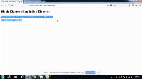 tutorial text html part 2 perbedaan block element dan inline element