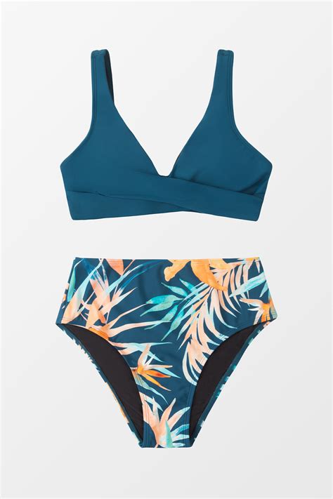 Wrap Molded Bralette And Shoreline Tropical High Waist Bikini Set Cupshe Au