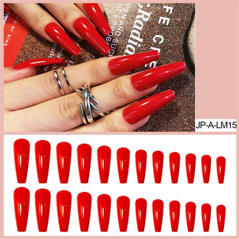False Nail Patch Frosted Regular Red Super Long Style On Nails For