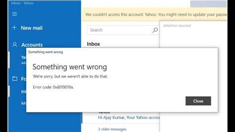 fix error code 0x8019019a when setting up yahoo mail in