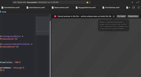 swiftui trouble shooting 1 cannot preview in this file active