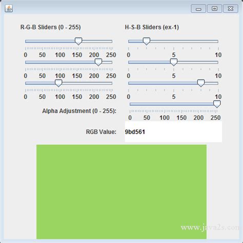 java tutorial use slider to control the color r g b