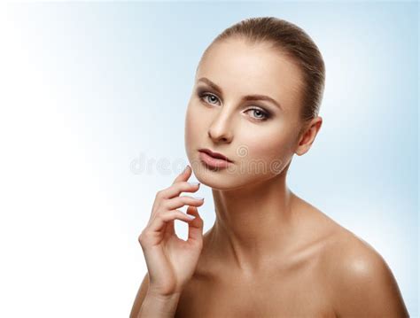 Beauty Portrait Beautiful Woman Touching Her Face Perfect Fresh Skin