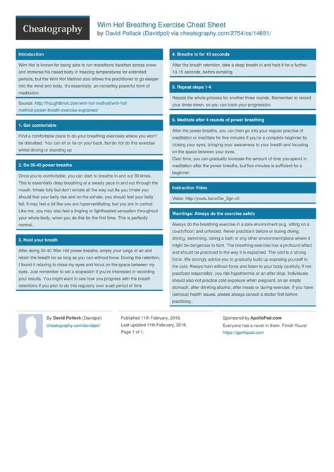 wim hof breathing exercise cheat sheet by davidpol