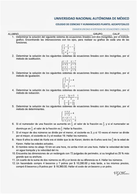 Matematicas Con Tic´s Ejercicios Examen MatemÁticas 1 Unidad 4