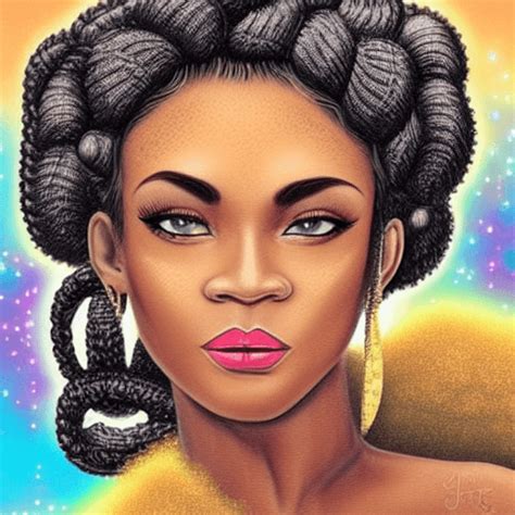 Ebony Woman With Updo Braided Hairstyle Butterflies And Glowing