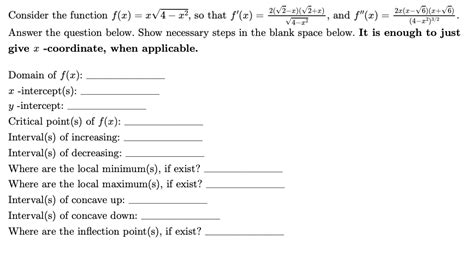 Solved Consider The Function F X X4−x2 So That