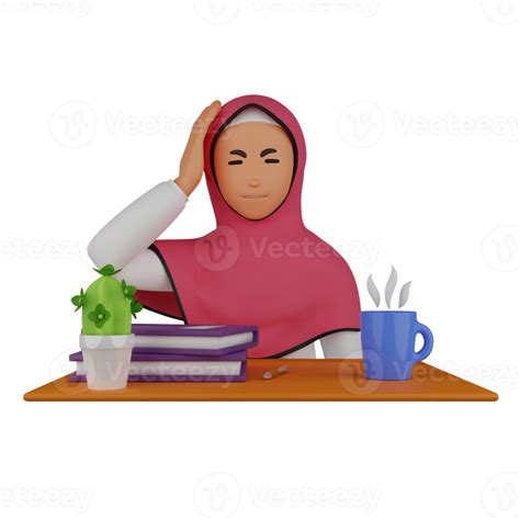Young Muslim Woman Feeling Dizzy 3d Cartoon Character Illustration