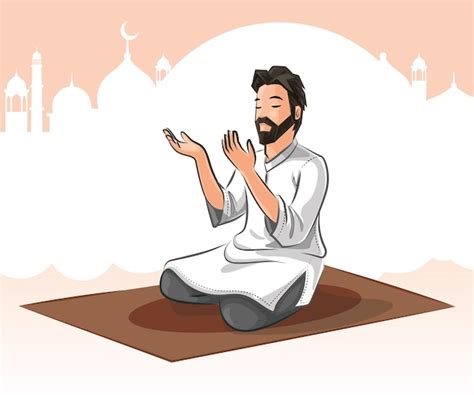 Premium Vector Muslim Praying On His Knees And Hands Up In The Air To